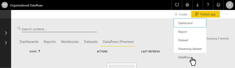 Click Create > Dataflow.
