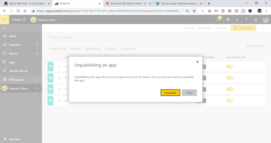 Naturally, if you delete the workspace from which the app was published ...