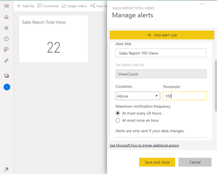 Dashboard Alerts on Power BI Usage Metrics
